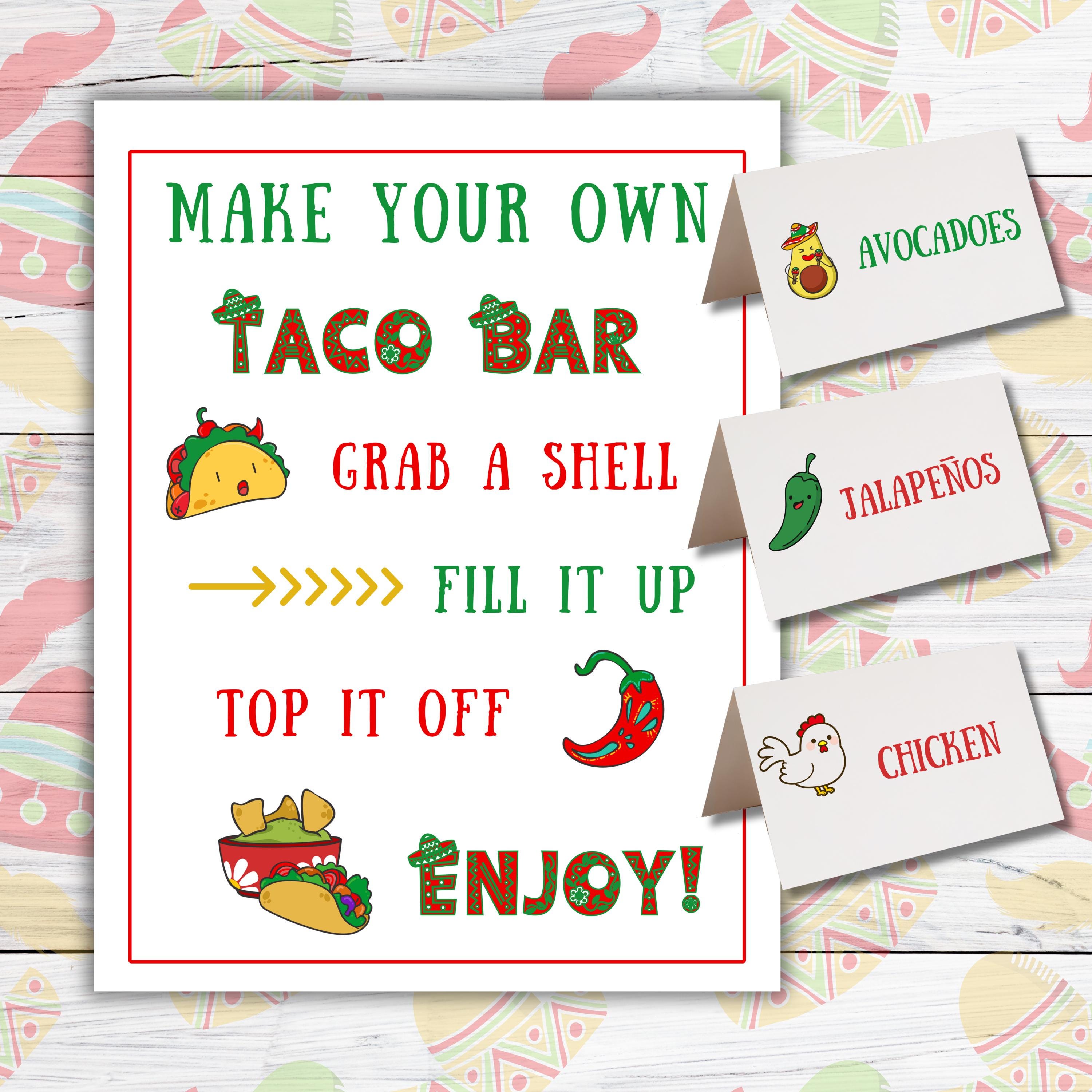 Taco Bar Sign and Table Cards, Printable Make Your Own Taco Sign, Taco ...