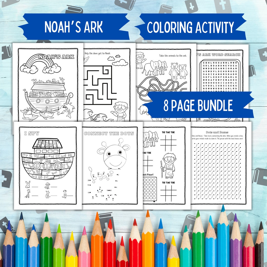 Noah's Ark Coloring Activity Page Bundle, Printable Childrens Bible ...