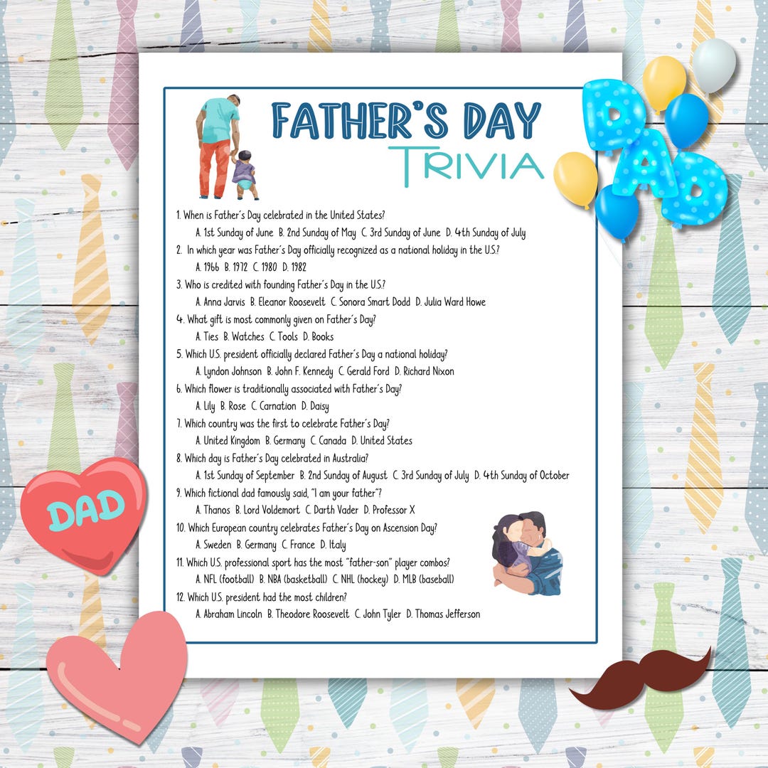 Father's Day Trivia Game Printable, Father's Day Icebreaker Group Games ...
