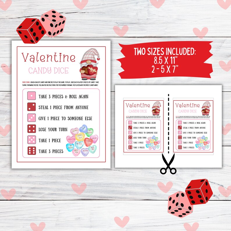 Valentine Gnome Candy Dice Game, Valentines Day Icebreaker Group Games ...