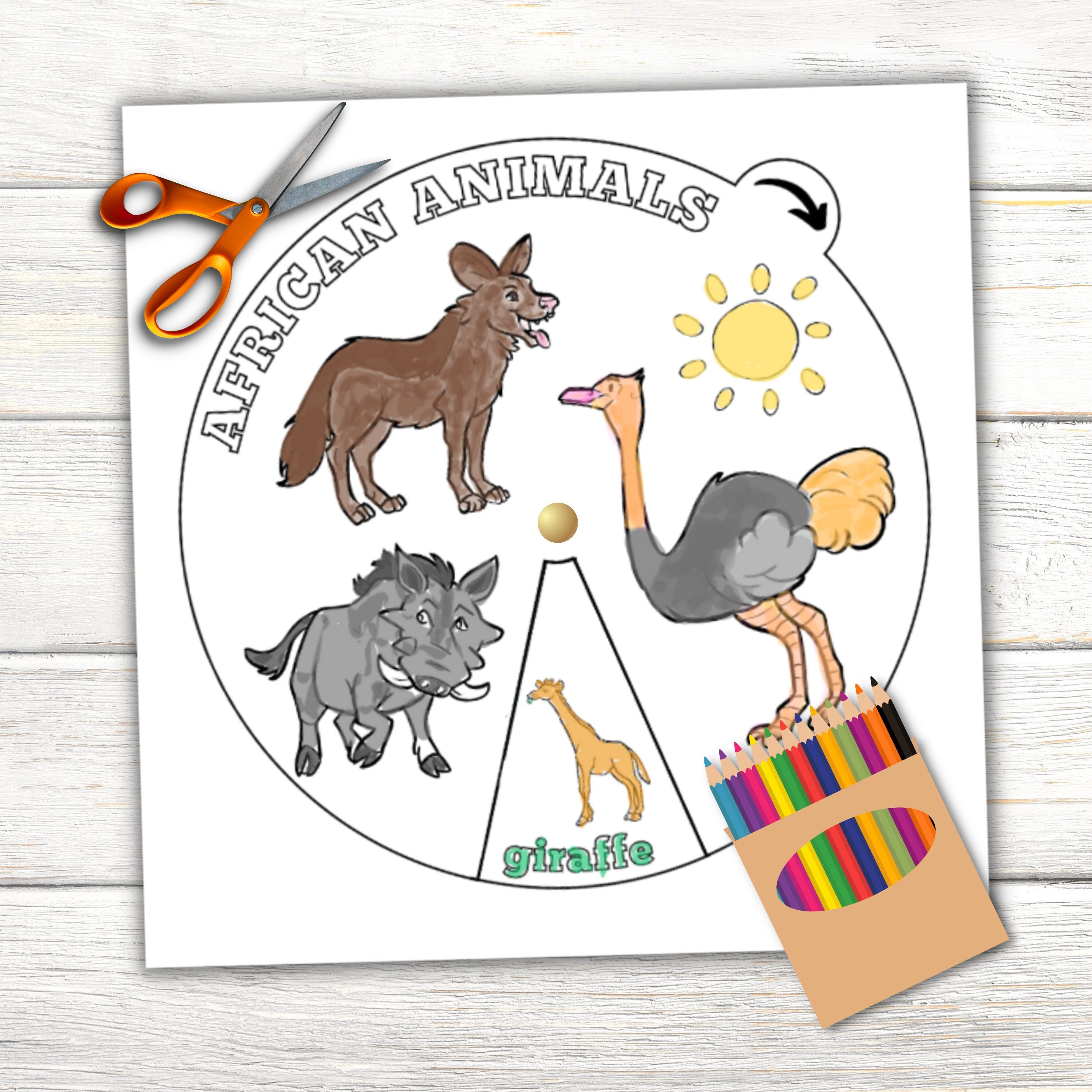 African Animals Coloring Wheel Printable Educational - Etsy