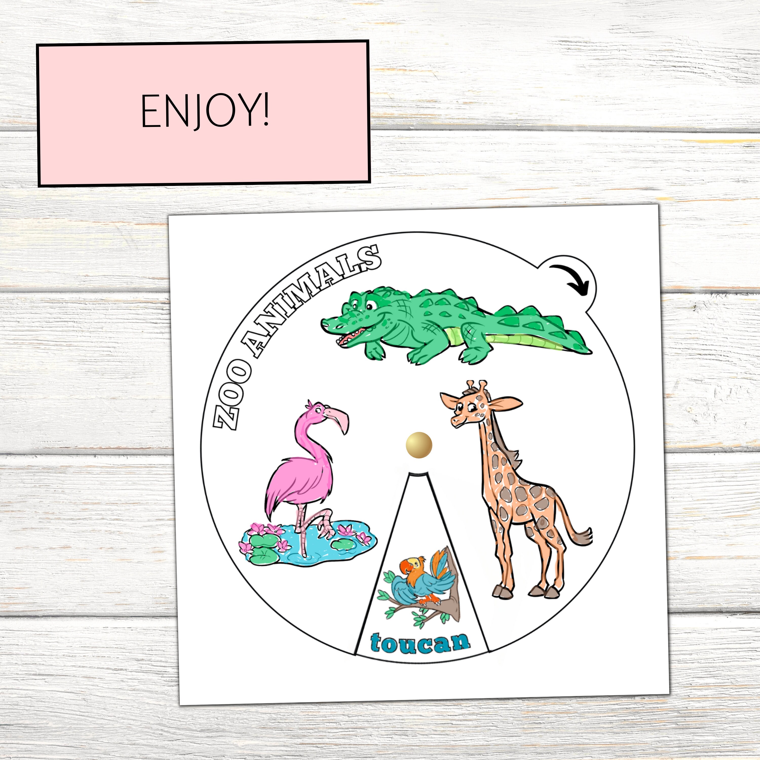 Zoo Animals Coloring Wheel, Realistic Animal Coloring Pages ...