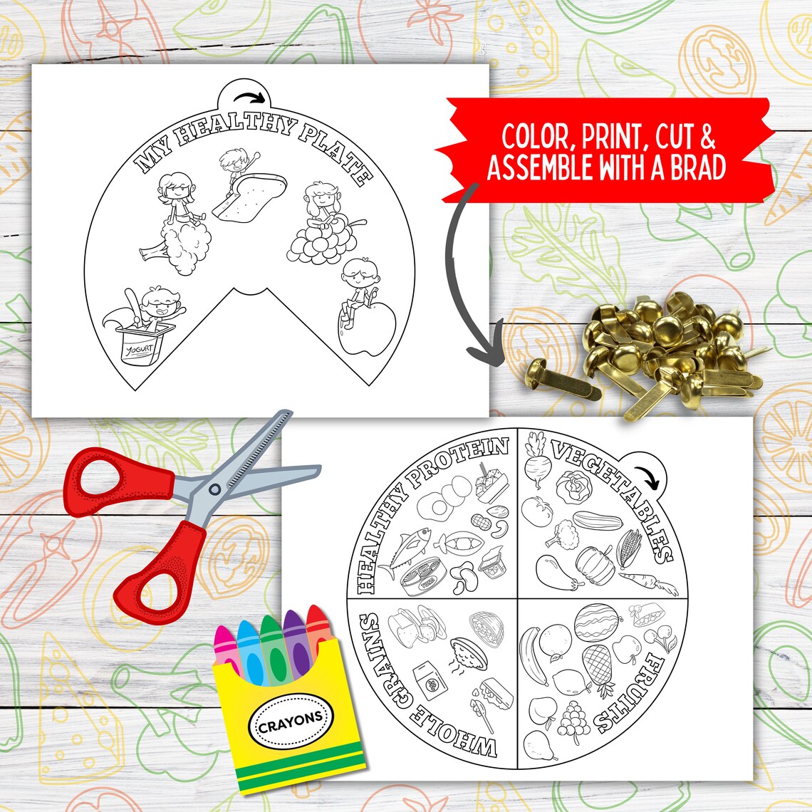 Healthy Meals Coloring Wheel, Educational Printable Activities for Kids ...