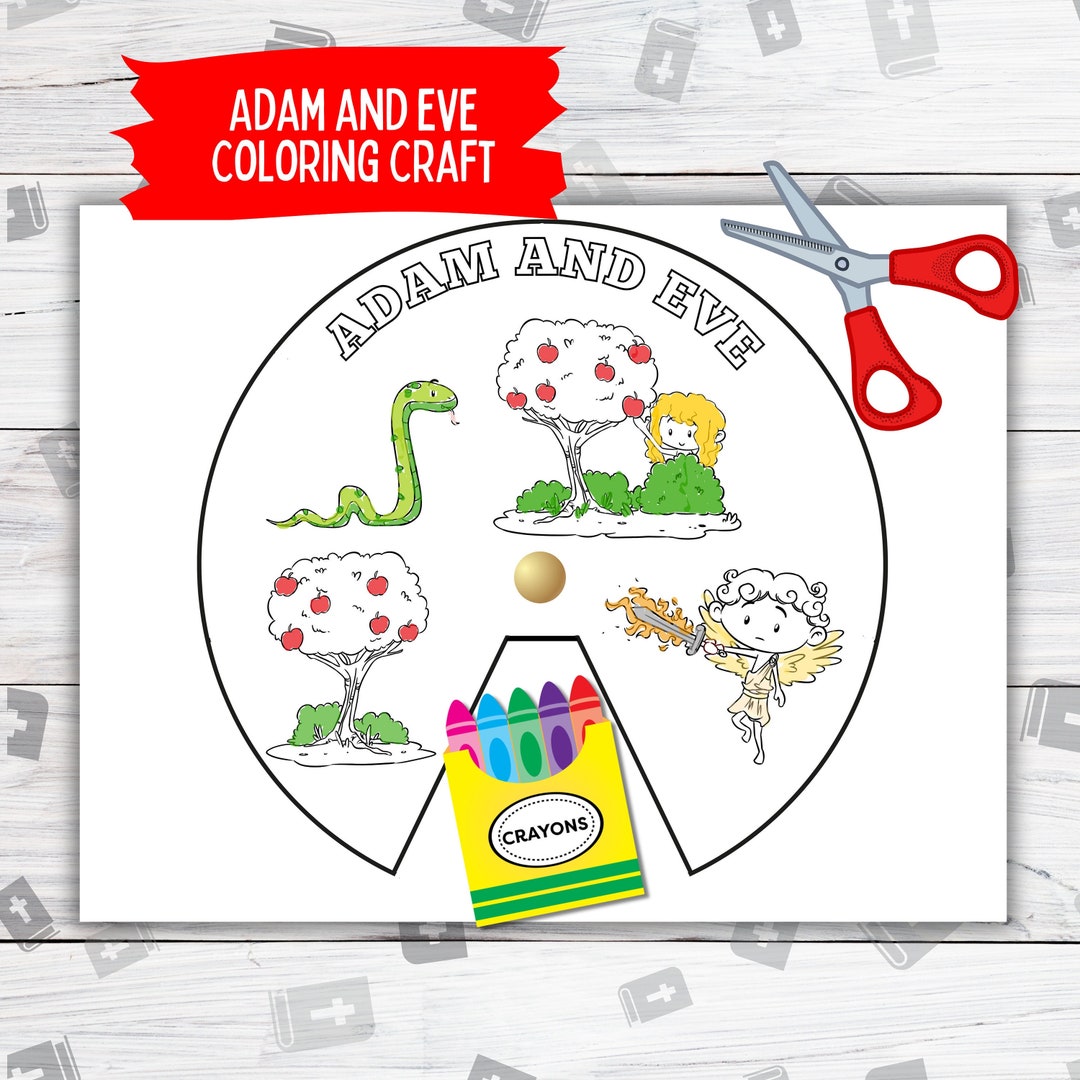 Adam and Eve Coloring Spinner Wheel, Children Bible Activity, Garden of ...