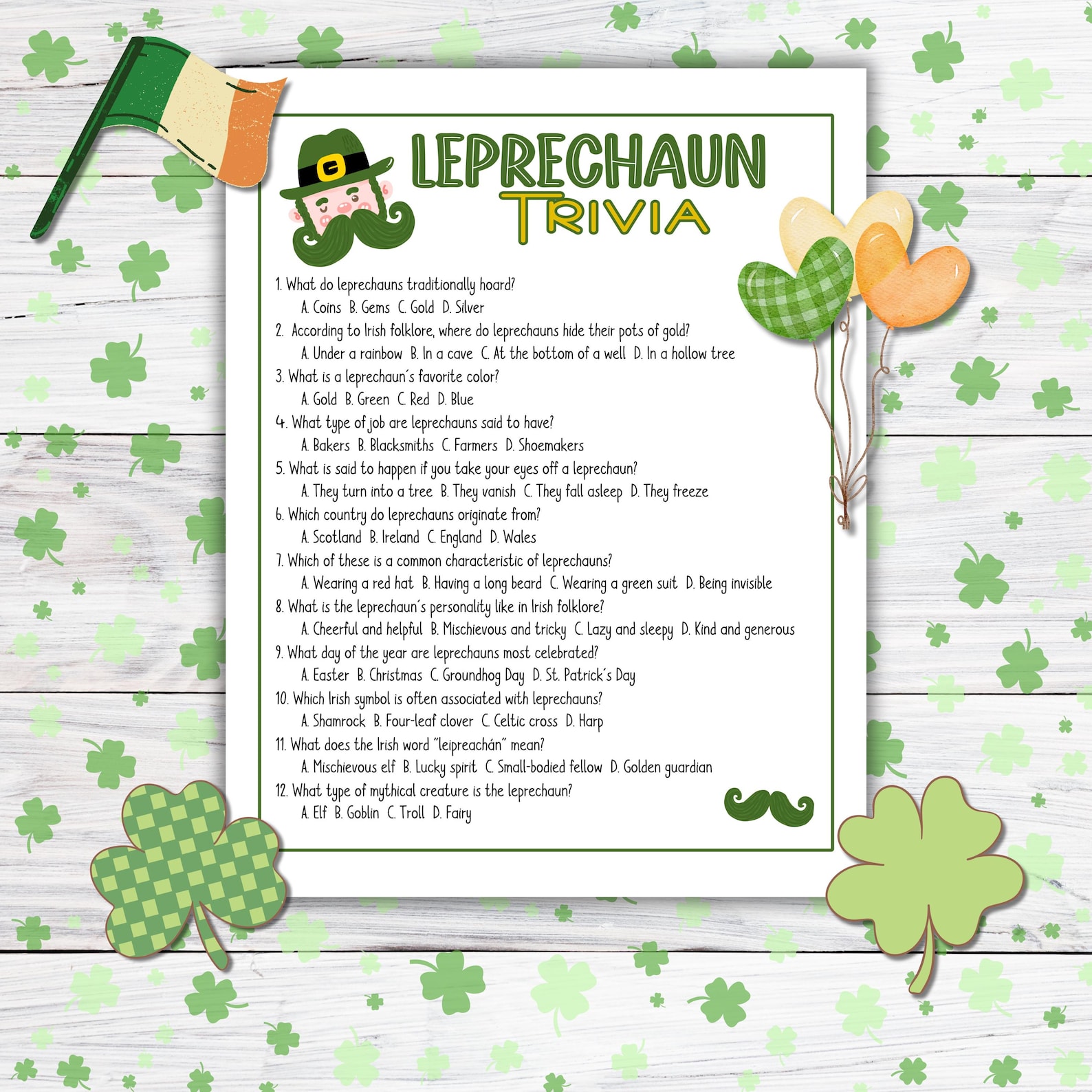 Leprechaun Trivia Game, Printable St Patrick's Day Game, St Patrick ...
