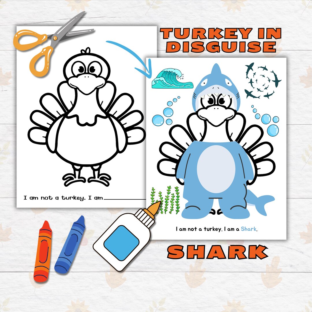 Shark Disguise a Turkey Thanksgiving Printable Crafts for Kids and ...