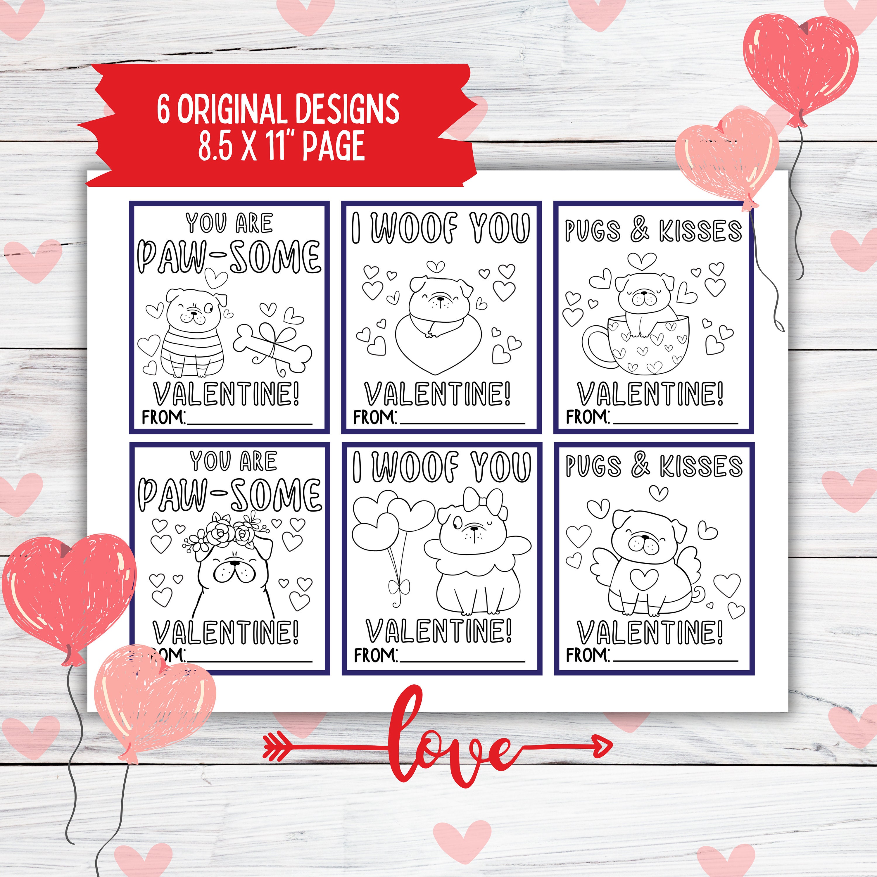 Cute Puppy Valentine Coloring Cards Printable, Simple Classmate Punny ...