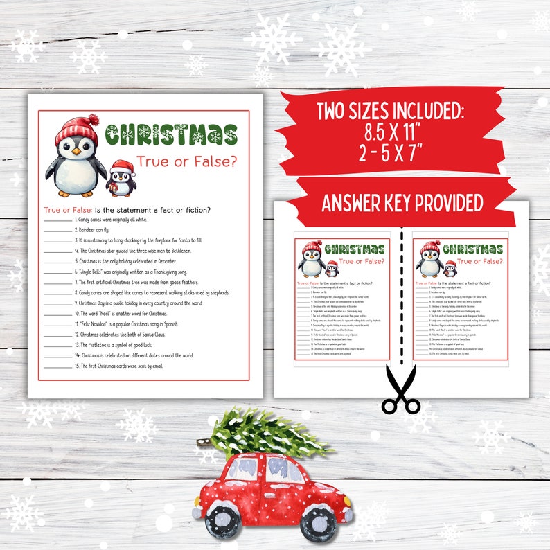 Kawaii Christmas True or False Trivia Game, Printable Christmas Party ...