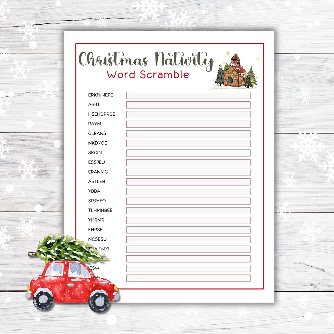 Christmas Nativity Word Scramble, Printable Christmas Party Games for ...