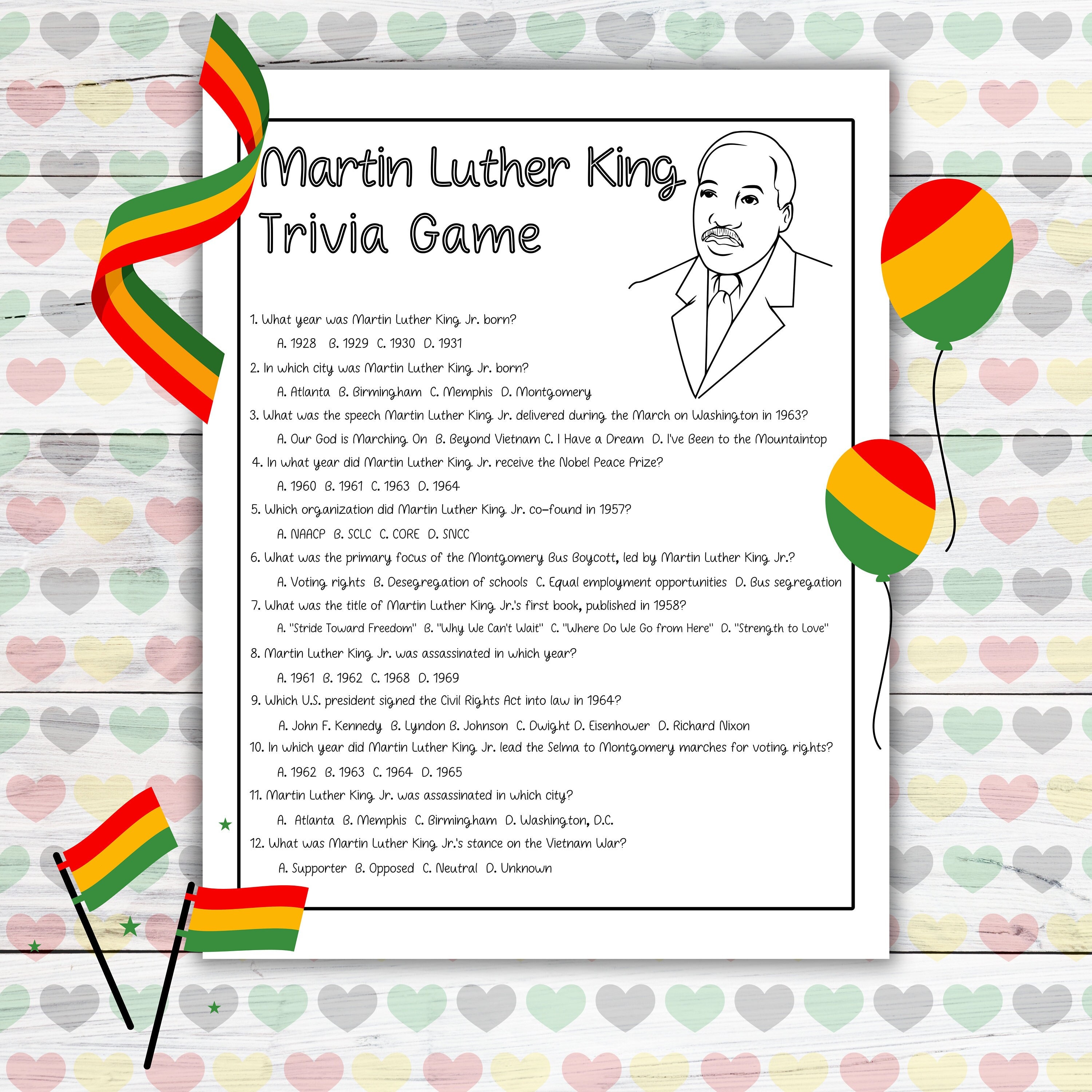Martin Luther King Trivia Game, Black History Month Coloring Page ...