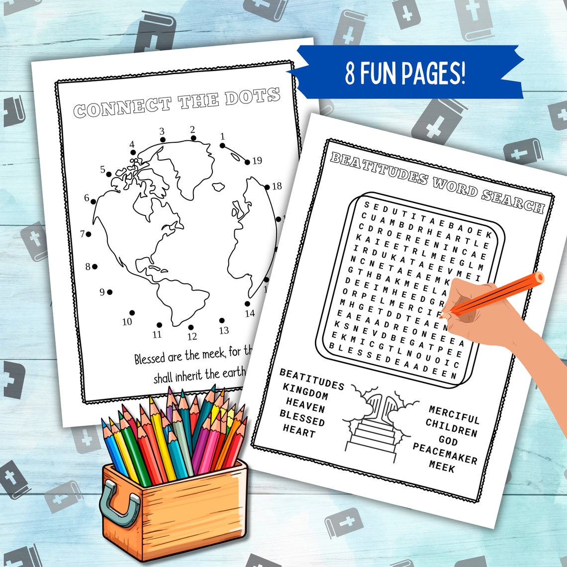 The Beatitudes for Kids Coloring Activity Page Bundle, Printable ...