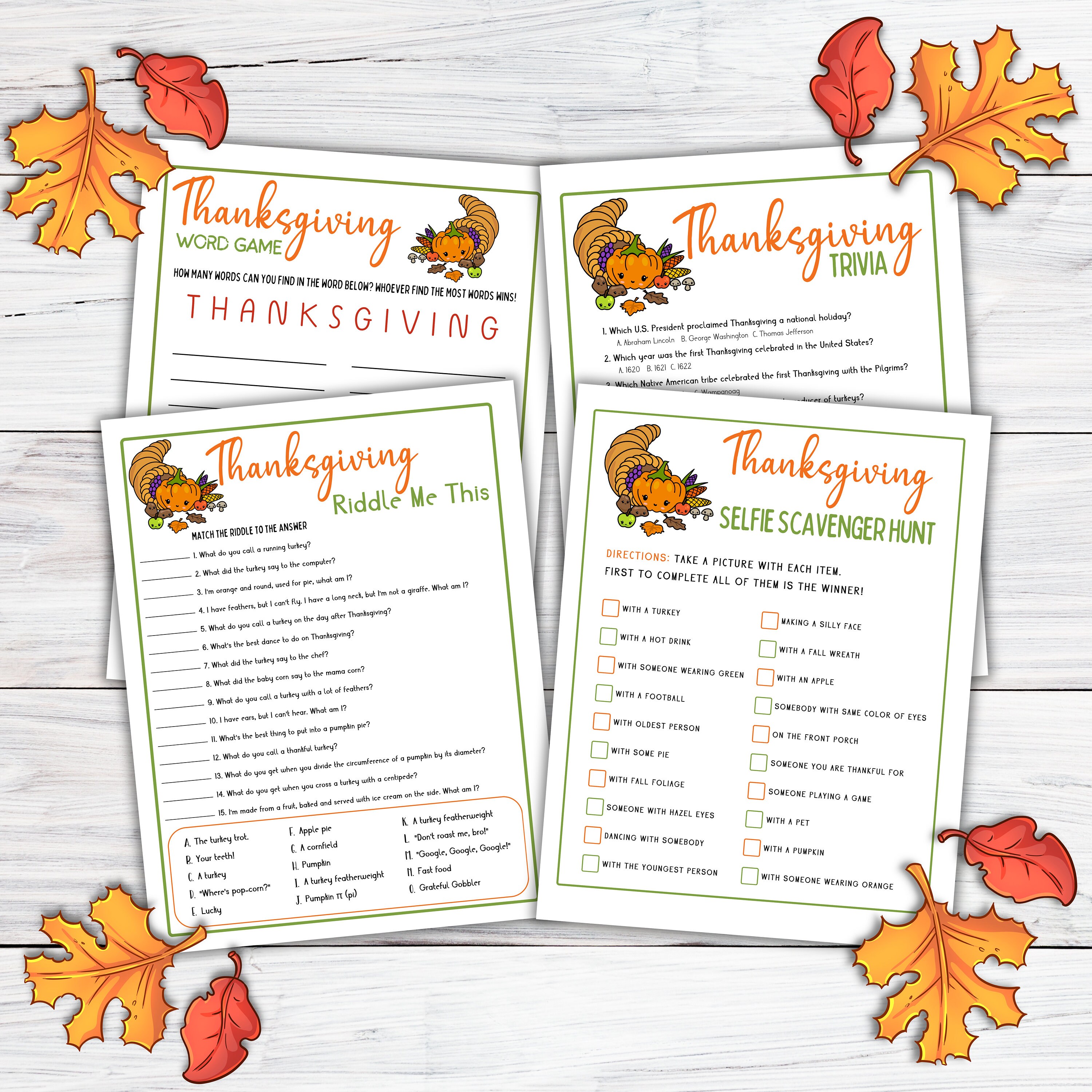 Thanksgiving Games Bundle Printable, Thanksgiving Games for Family ...