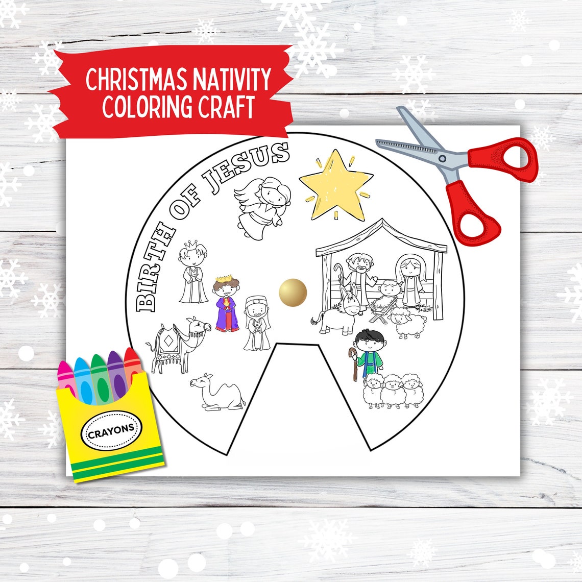 Birth of Jesus Coloring Wheel, Printable Nativity Coloring Pages for ...