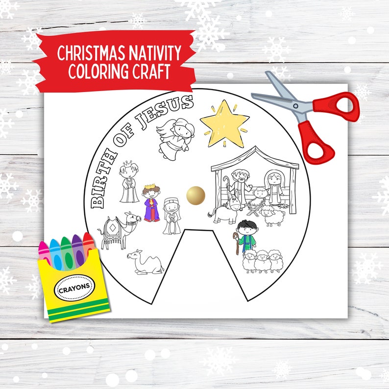 Birth of Jesus Coloring Wheel, Printable Nativity Coloring Pages for ...