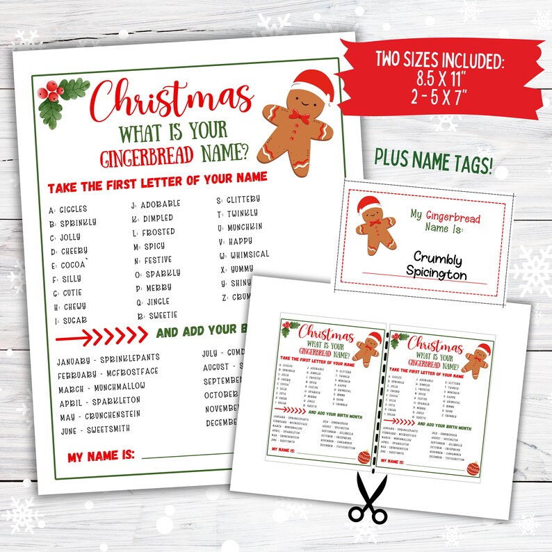 What's Your Gingerbread Name Game, Christmas Party Game for Group ...