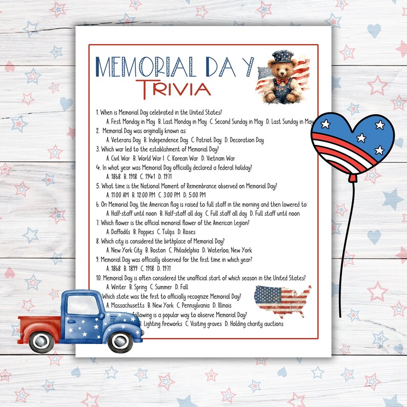 Memorial Day Trivia Game, Memorial Day Trivia Questions, Patriotic ...