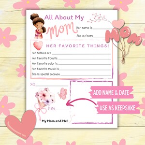 All About My Mom, Mother's Day Printable Craft From Kids, Mother's Day ...