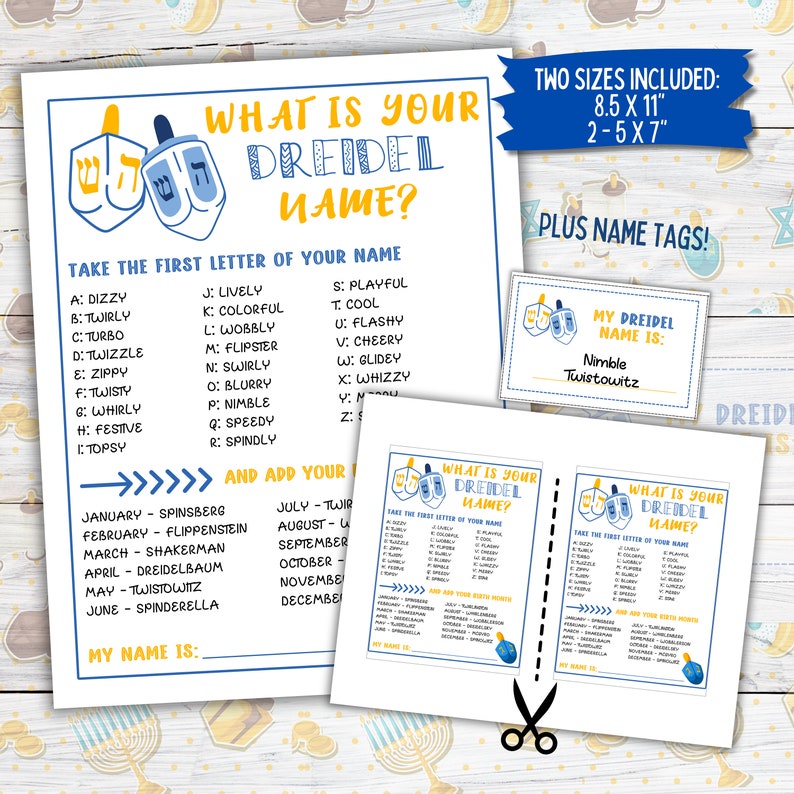 Dreidel Name Game, Hanukkah Printable Dreidel Name Game, Hanukkah Party ...