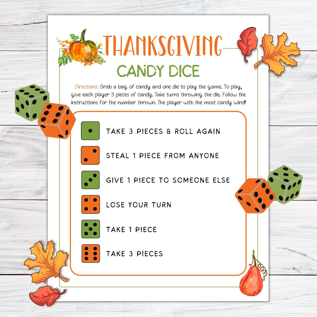 Thanksgiving Candy Dice, Thanksgiving Dice Game, Thanksgiving Games ...
