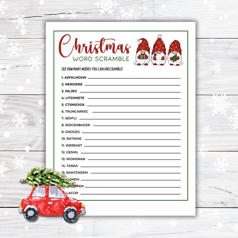 Christmas Gnome Word Scramble, Christmas Party Game Printable ...