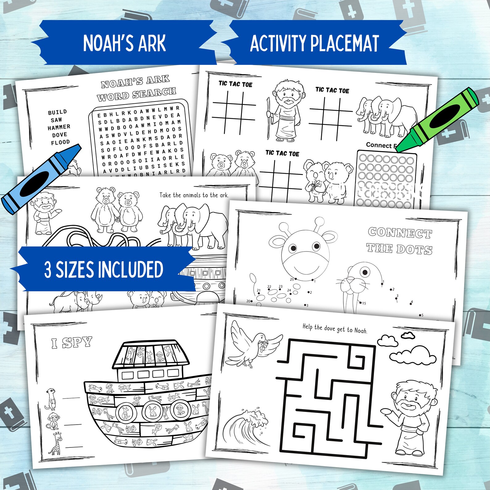 Noah's Ark Coloring Activity Placemat, Printable Childrens Bible ...