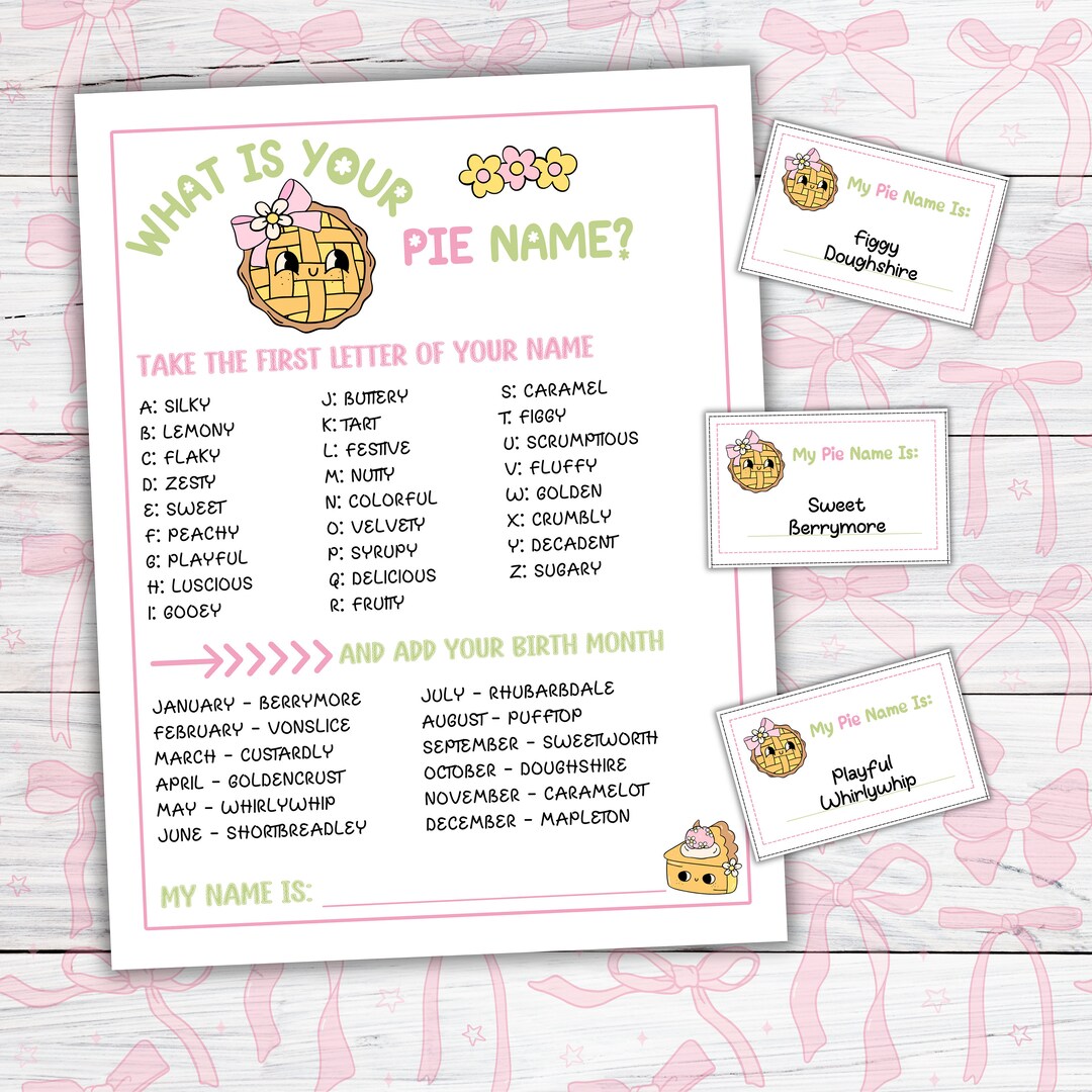 Coquette Pie Name Game, Pink Coquette Halloween Printable Party Games ...