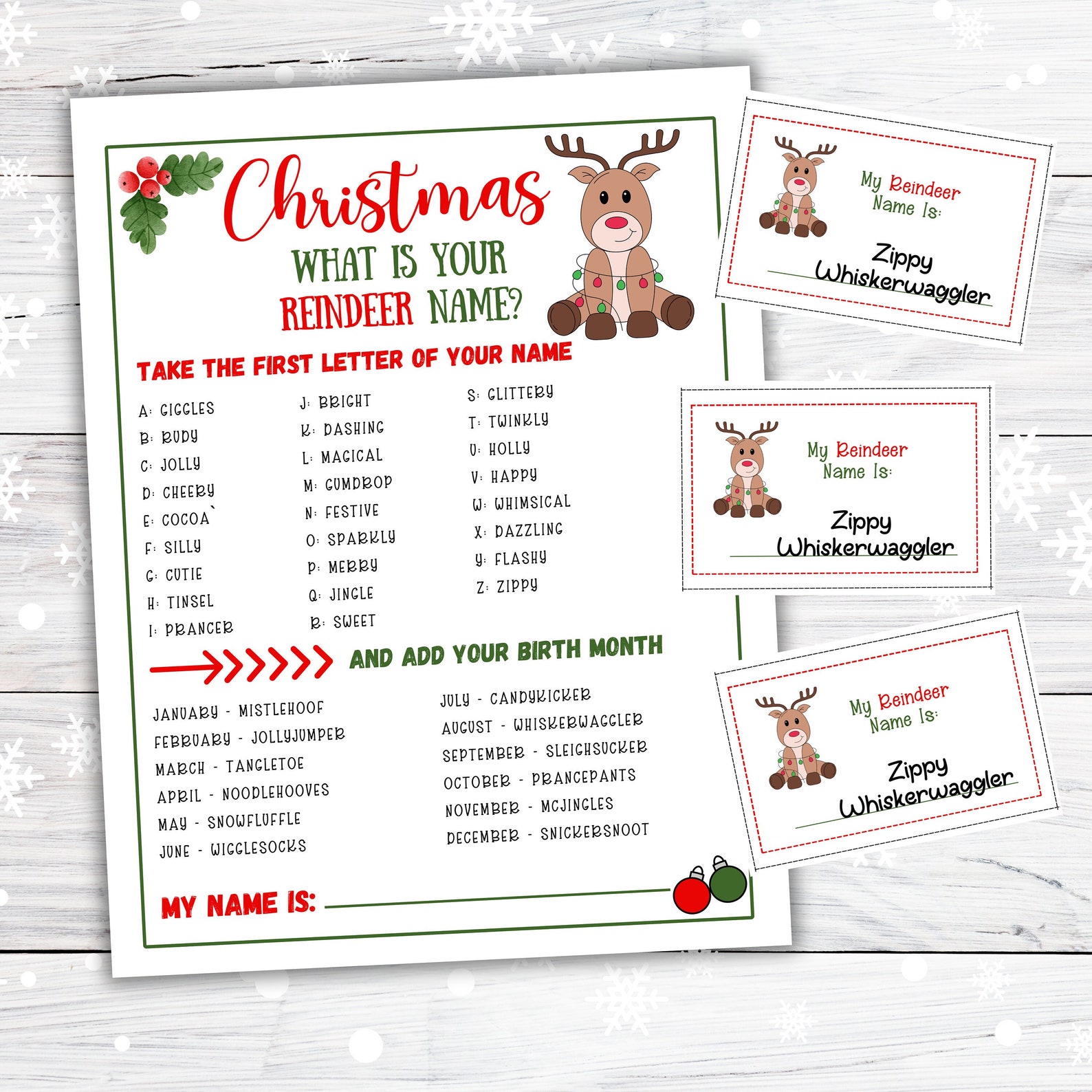 What's Your Reindeer Name Game, Christmas Party Game for Group, Holiday ...