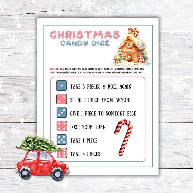 Christmas Candy Dice Game Printable, Pink Gingerbread House, Christmas ...