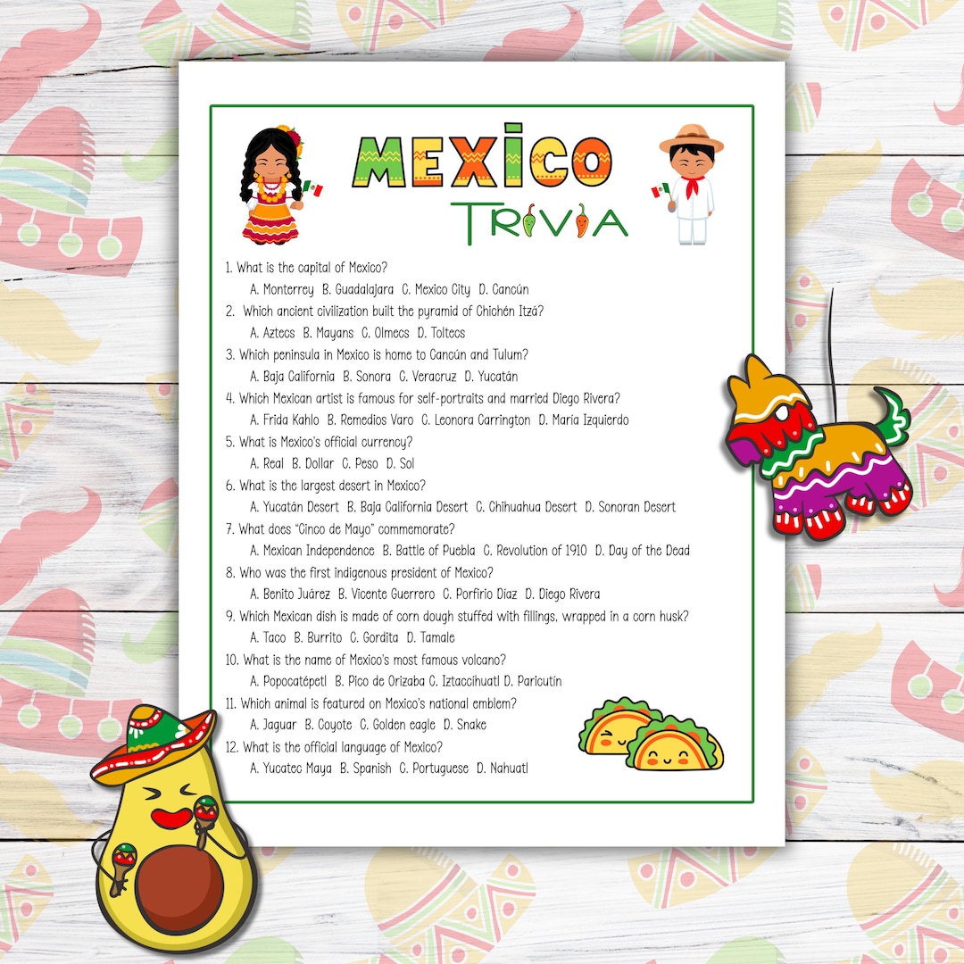 Mexican Trivia Game, Mexico Printable Fiesta Game, Cinco De Mayo Party ...