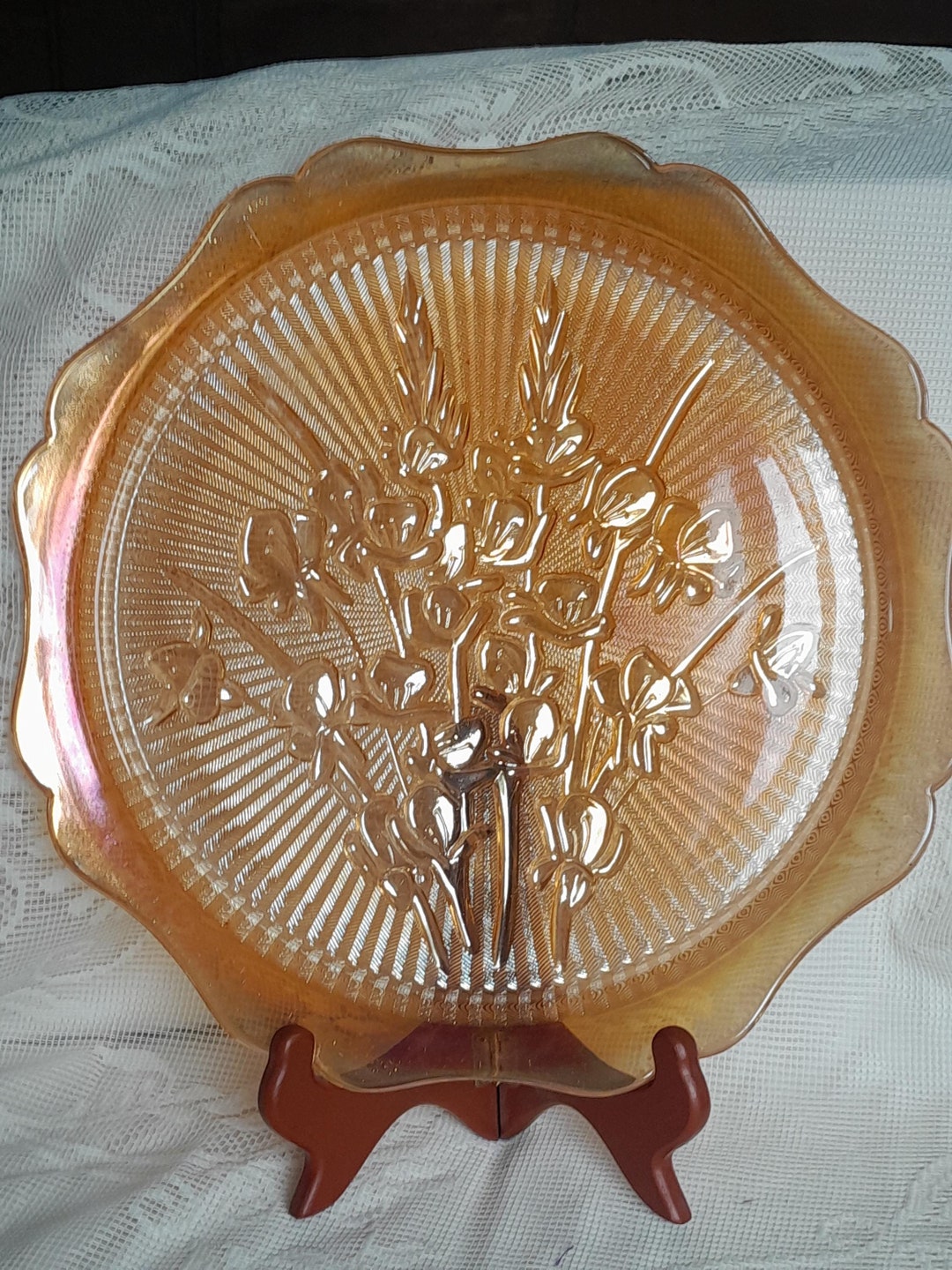 Vintage Carnival Glass Platter in Marigold - Etsy