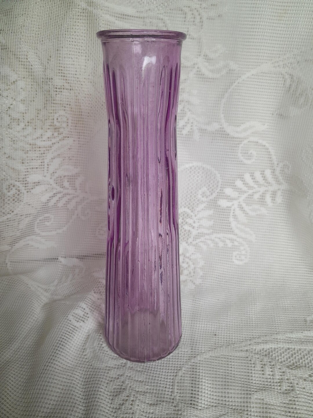 Vintage Ribbed Lavender Glass Vase - Etsy