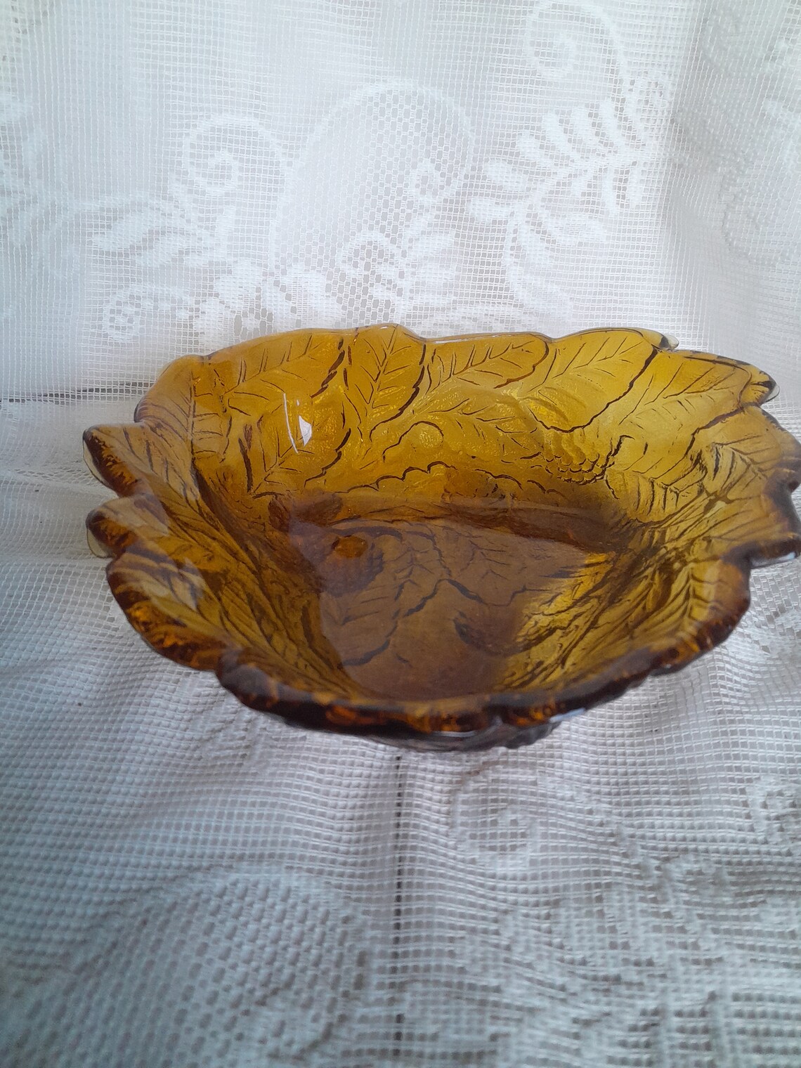 Vintage Amber Indiana Glass, Logan Bery and Leaves Pattern - Etsy
