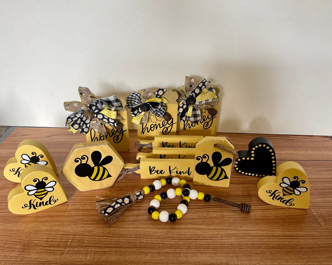 Bee Tier Tray Decor Bumblebee Tag Hearts Wood Bead Garland - Etsy