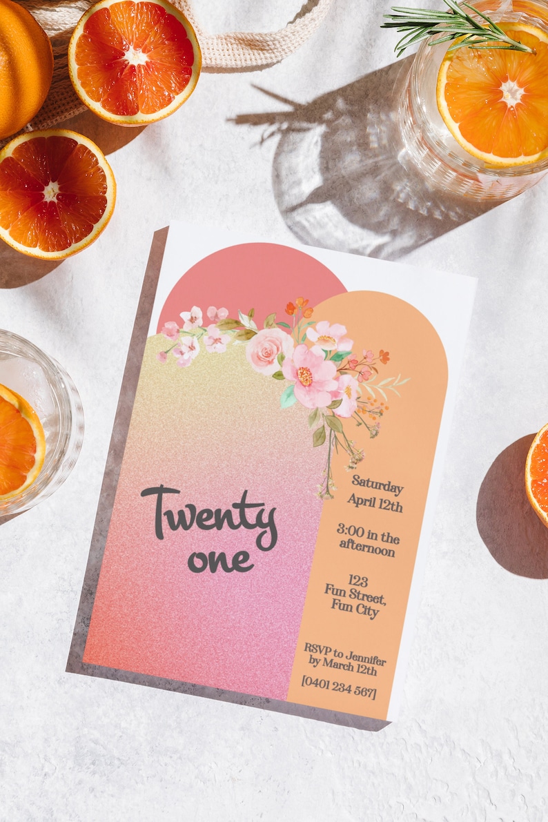 Editable Digital 4x6 Birthday Invitation | Elegant, Pink, Sunny, Brunch ...