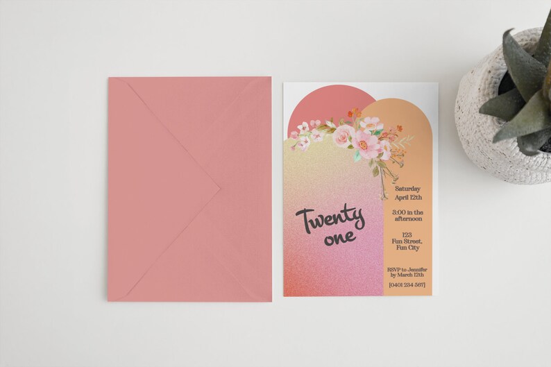 Editable Digital 4x6 Birthday Invitation | Elegant, Pink, Sunny, Brunch ...