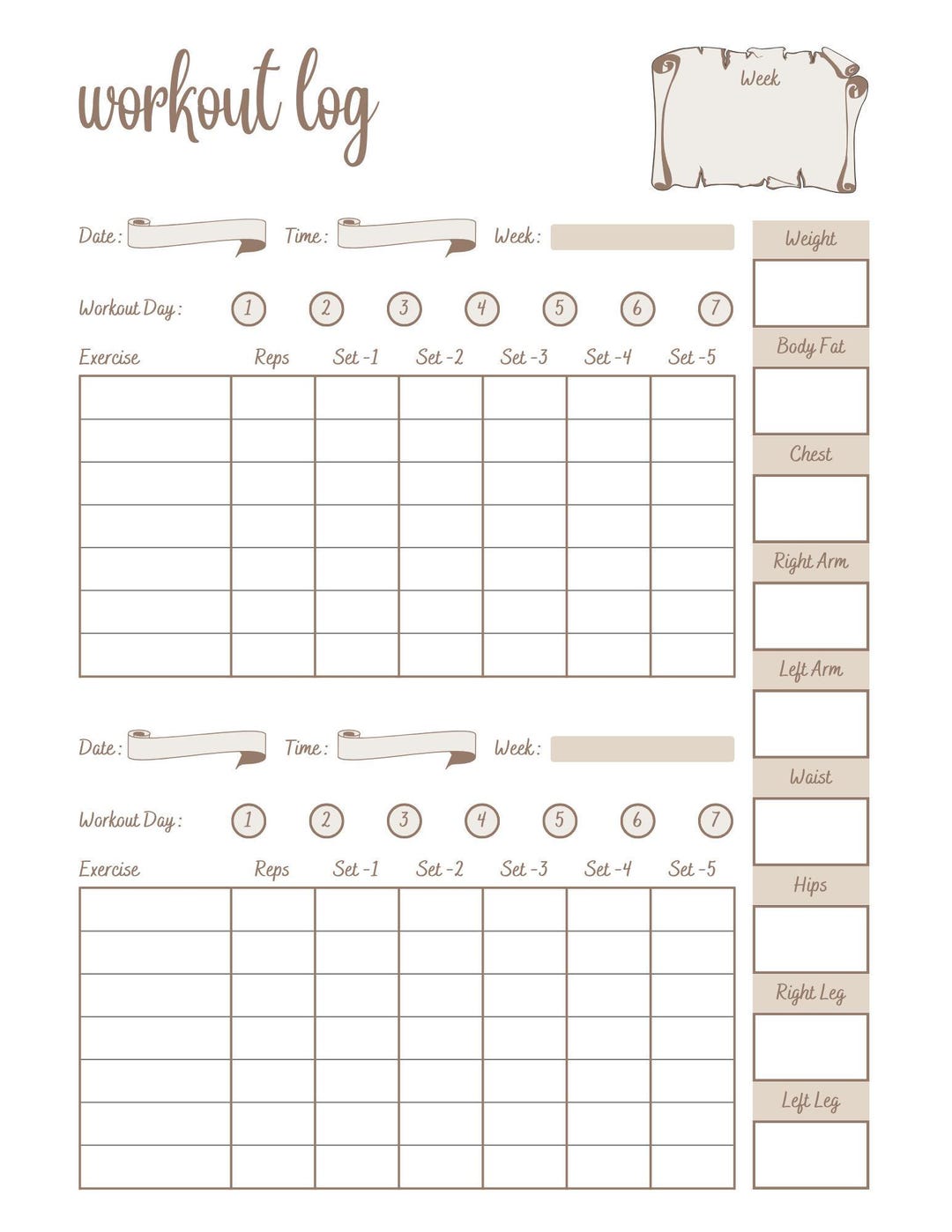 Printable Workout Log Fitness Tracker Goal Planner My Goals ...