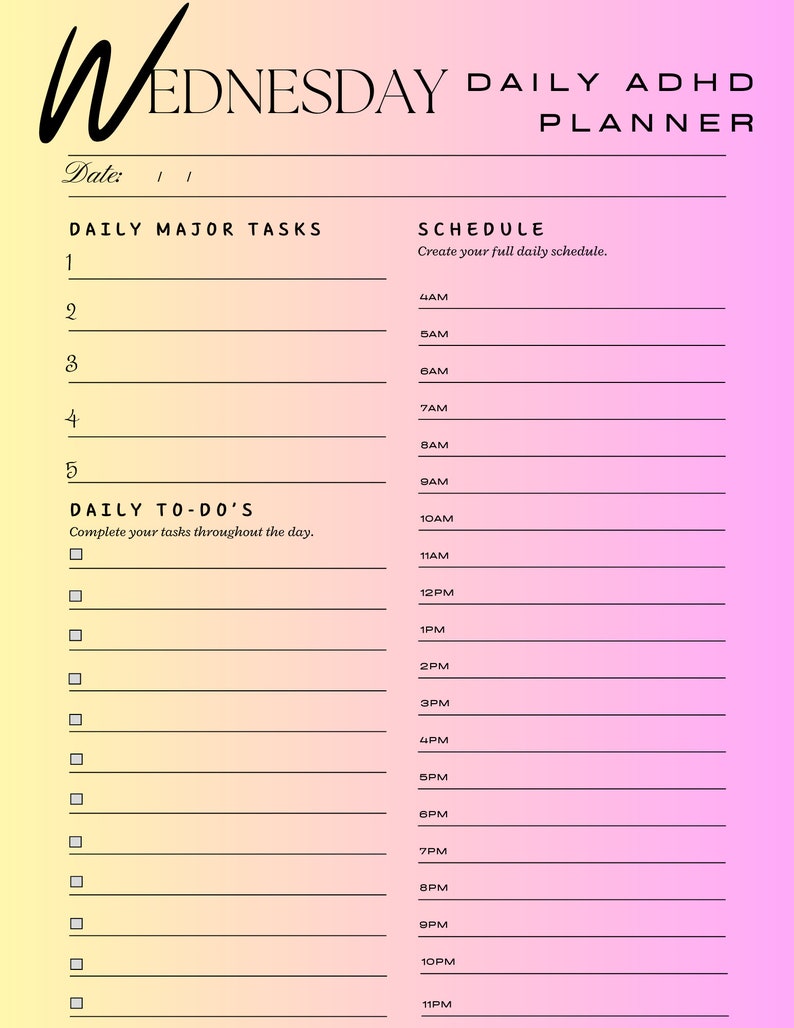 ADHD Productivity Planner Printable, Time Management Tracker, Cognitive ...
