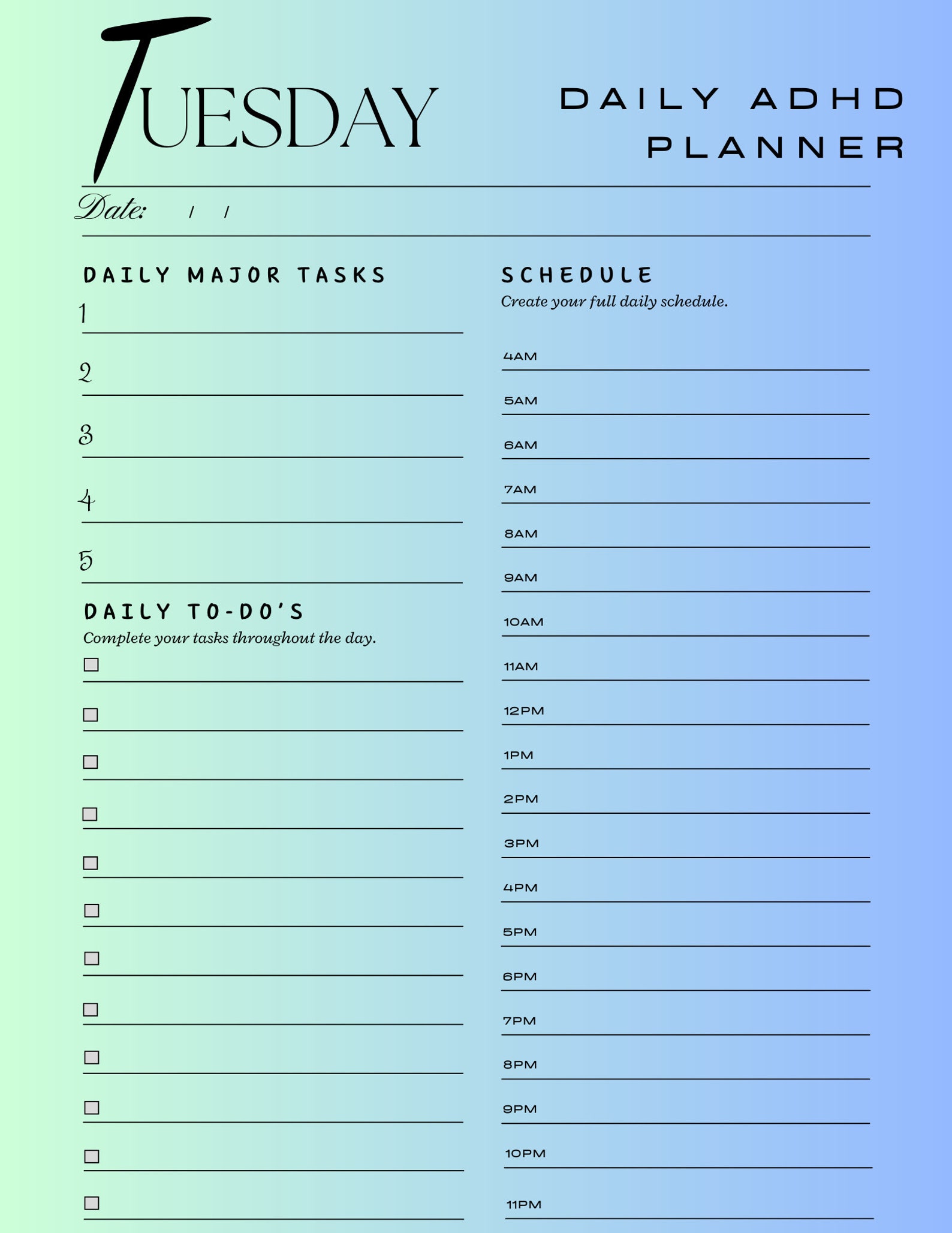 ADHD Productivity Planner Printable, Time Management Tracker, Cognitive ...