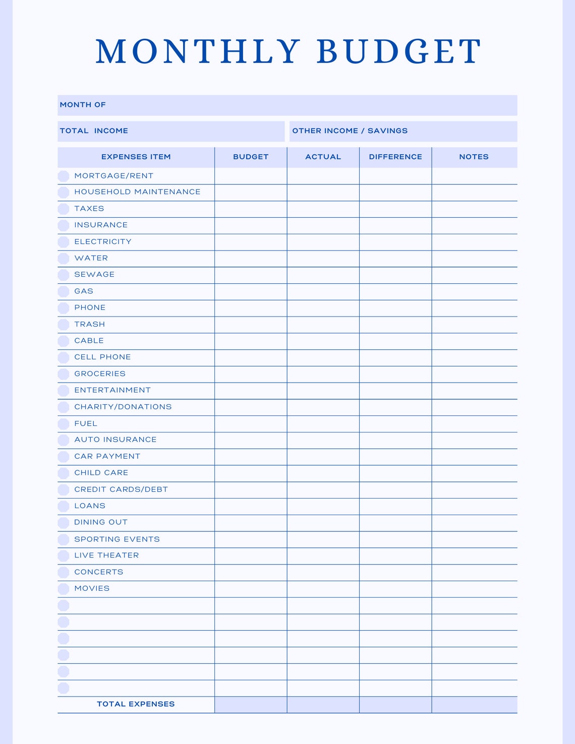 Elegant and Colorful Monthly Budget Planner - Monthly Financial Tracker ...
