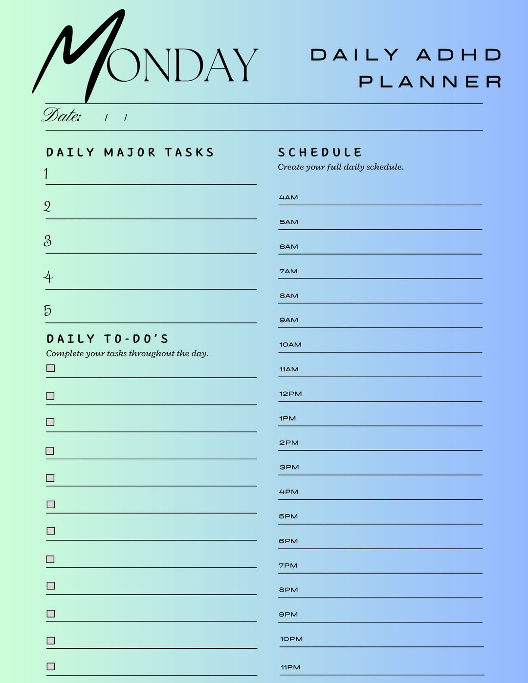 ADHD Productivity Planner Printable, Time Management Tracker, Cognitive ...