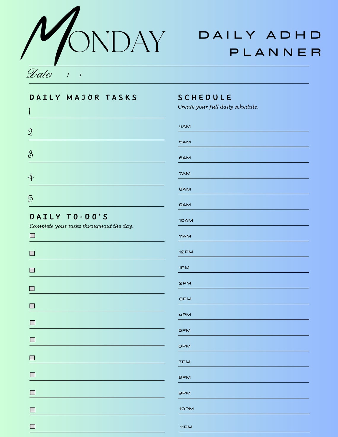 ADHD Productivity Planner Printable, Time Management Tracker, Cognitive ...