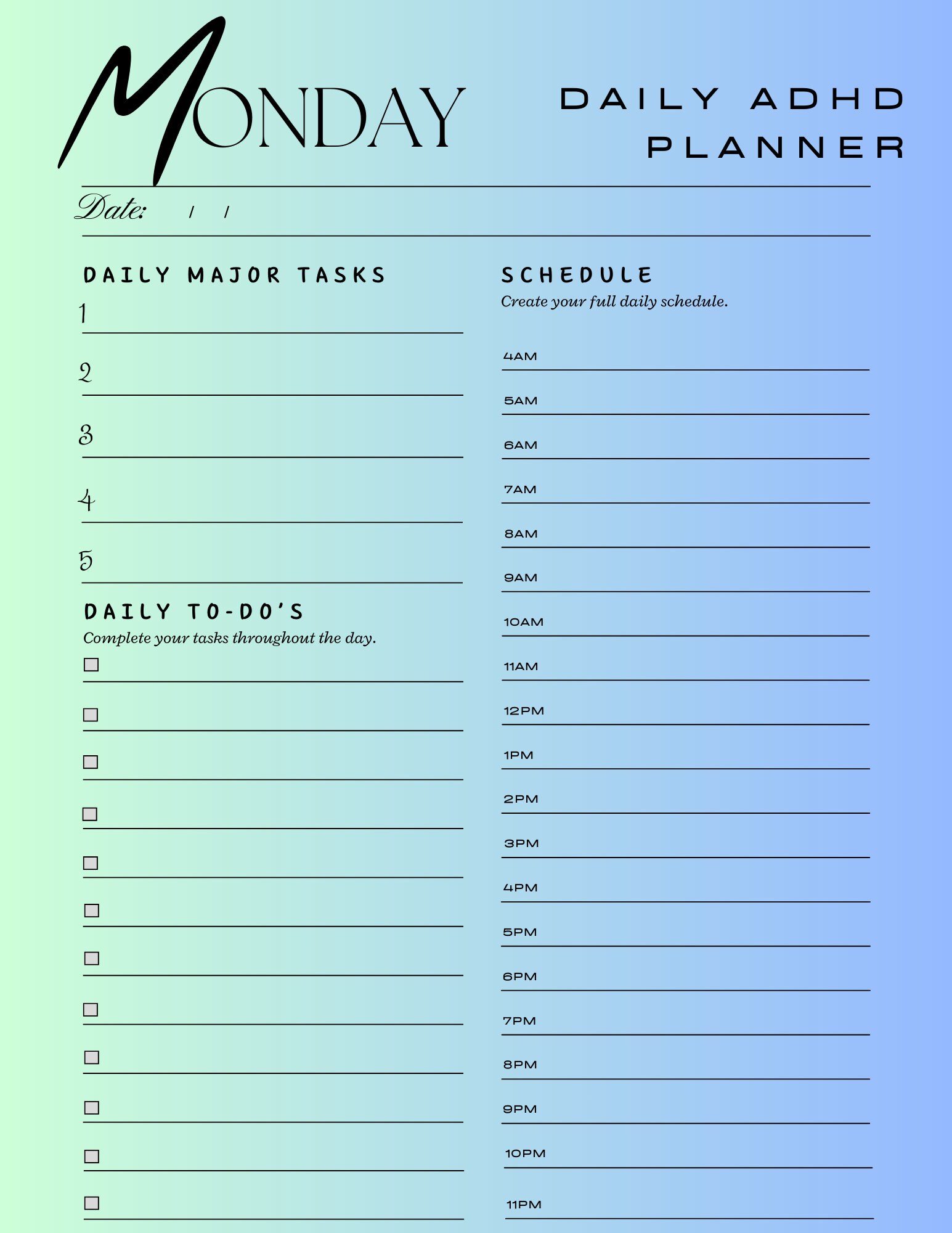 ADHD Productivity Planner Printable, Time Management Tracker, Cognitive ...