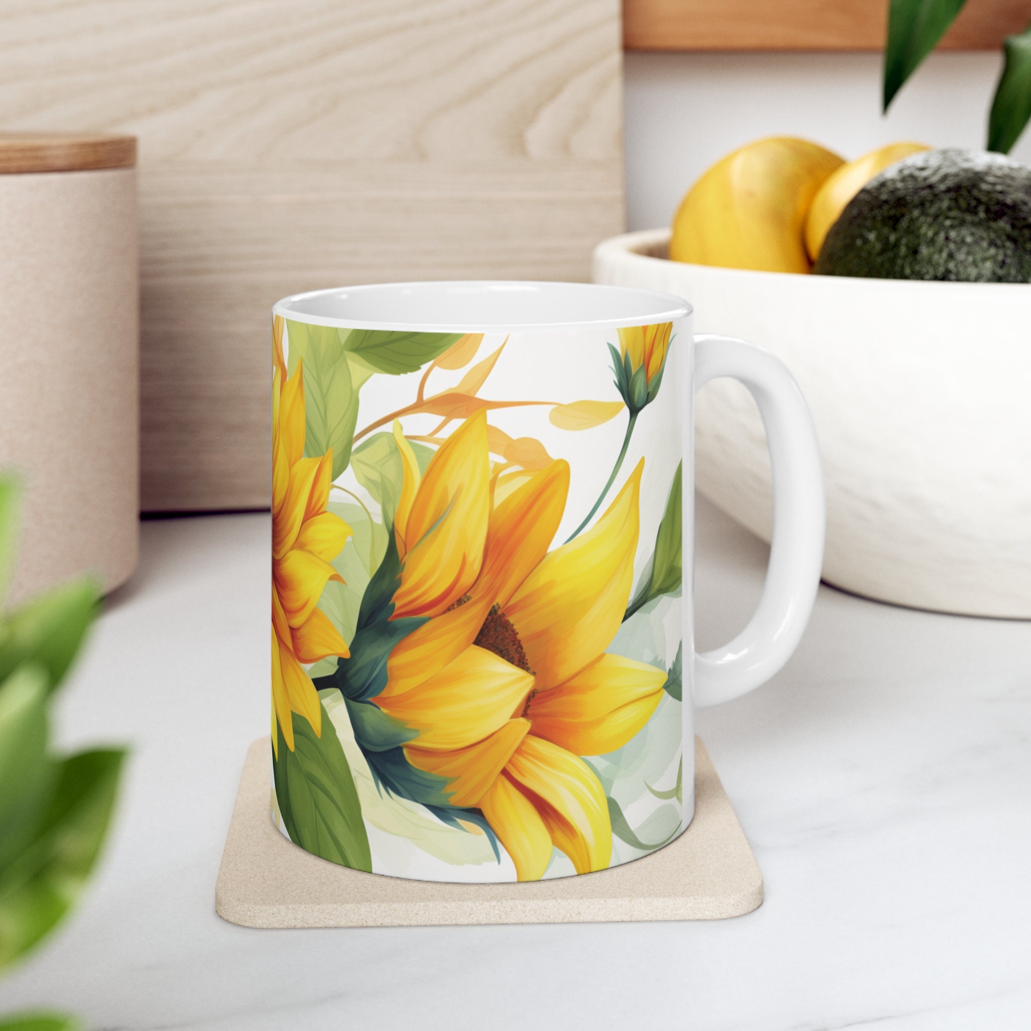 Sunflower Ceramic Mug, Pressed Sunflowers, Sunflower Mug, Floral Mug ...