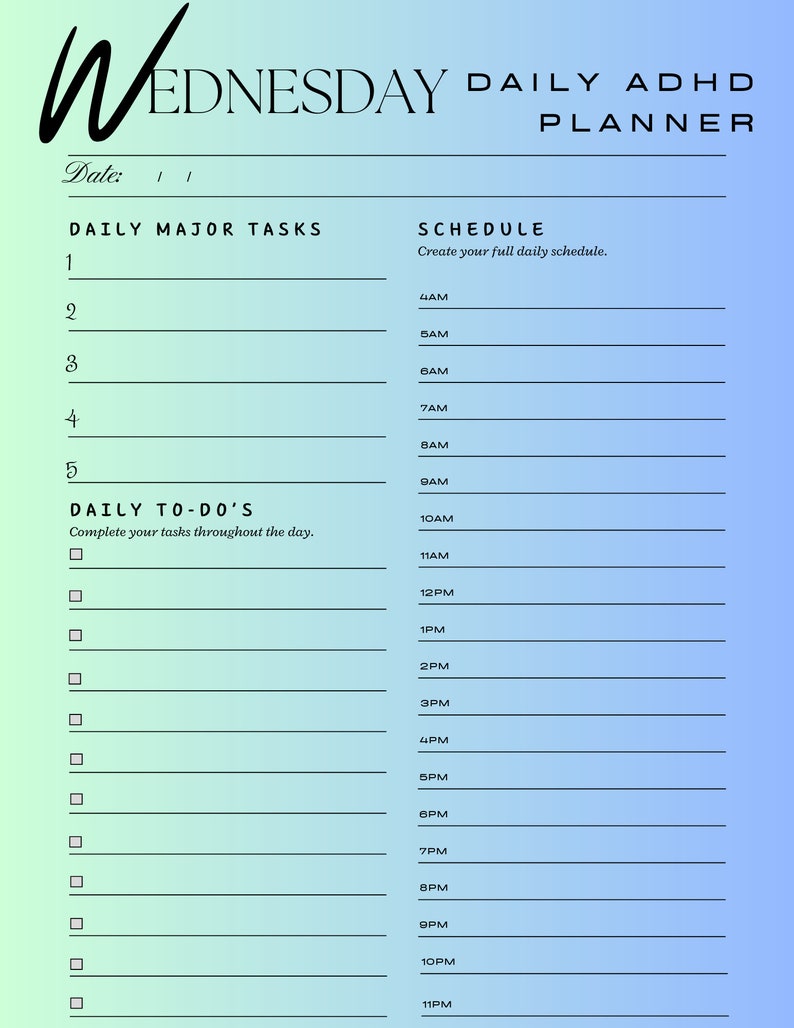 ADHD Productivity Planner Printable, Time Management Tracker, Cognitive ...