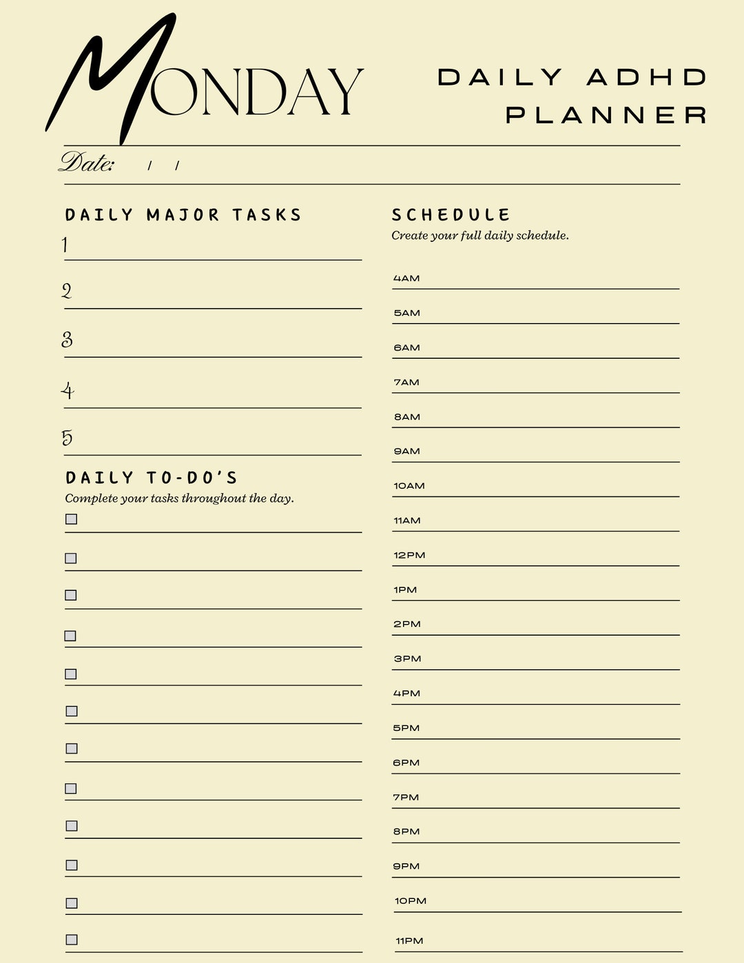 ADHD Productivity Planner Printable, Time Management Tracker, Cognitive ...