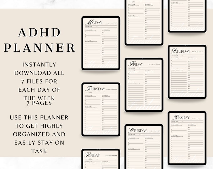 ADHD Productivity Planner Printable, Time Management Tracker, Cognitive ...