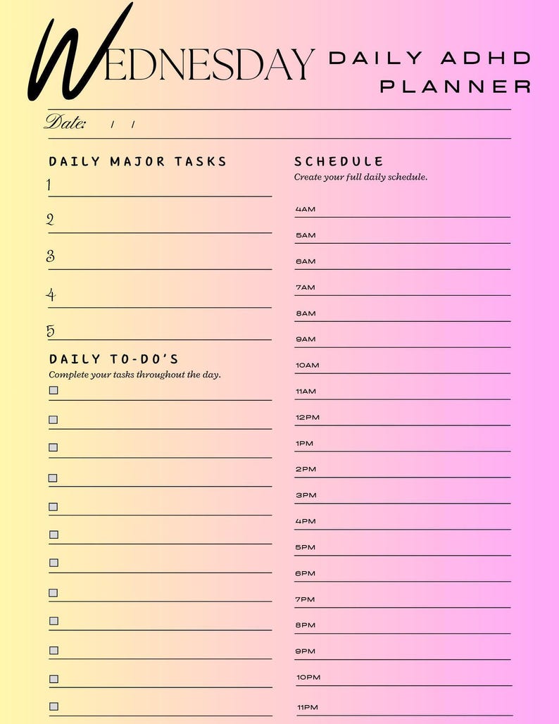 Adhd Planner Printable Productivity Tracker Digital Download Focus ...