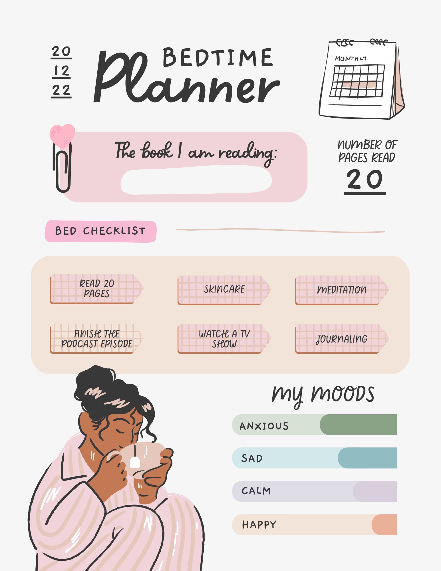 Bedtime Planner - Bedtime Checklist - Daily Routine - Track Your Bed ...