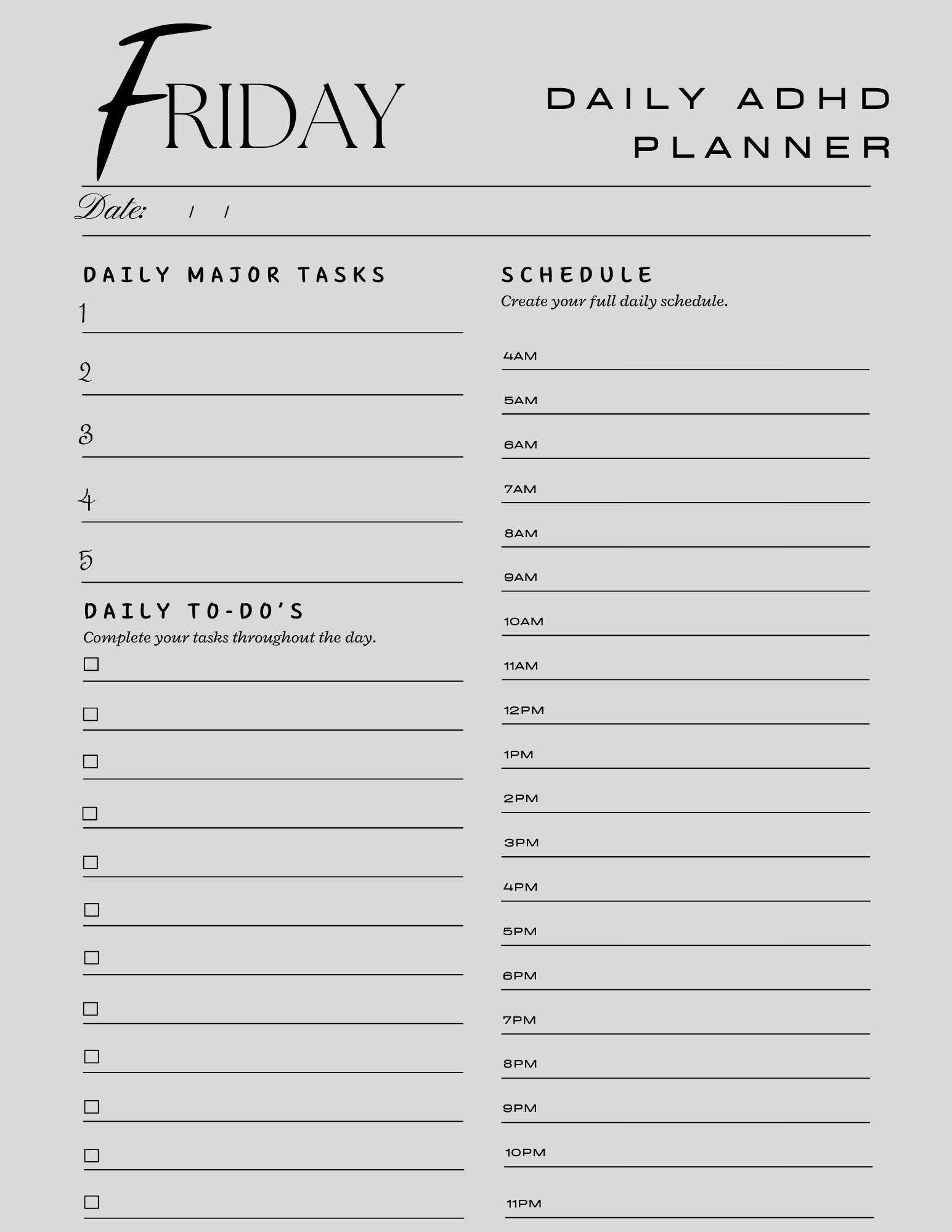 ADHD Productivity Planner Printable, Time Management Tracker, Cognitive ...