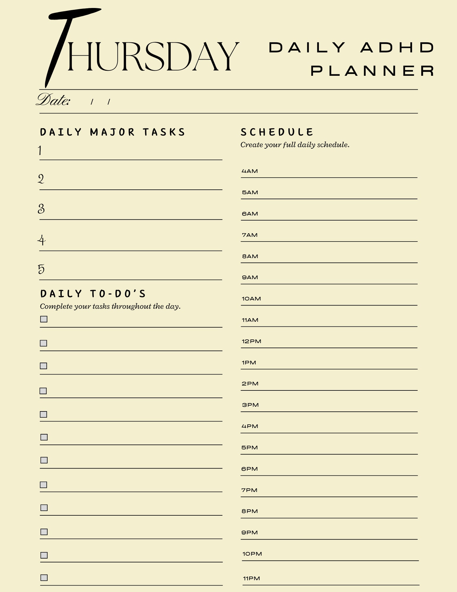 ADHD Productivity Planner Printable, Time Management Tracker, Cognitive ...